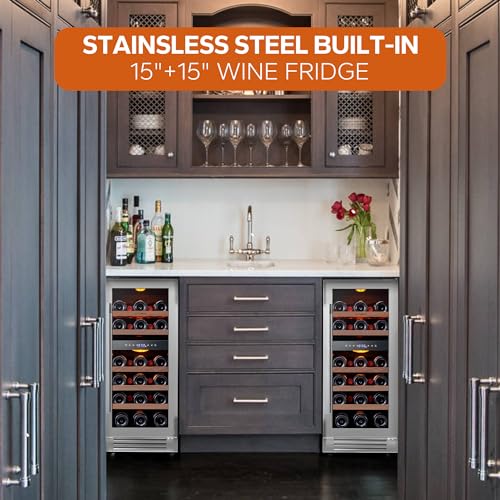 Ca'Lefort 30 Inch Wine Fridge, Wine Cooler Dual Zone Side by Side Under Counter Wine Cooler Refrigerator with Touch Panel 40°F-65°F for Champagne Wine, Holds 56 Bottles (Package of two 15")