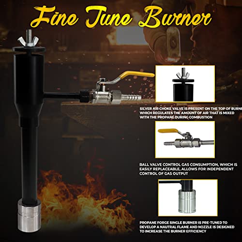 SIMOND STORE Propane Forge Burner Kit, Single Burner for Blacksmithing Furnace Foundry Forge Jewelry Making Raku Kiln Farrier - MS Forge Burner with Hose Valve and Regulator