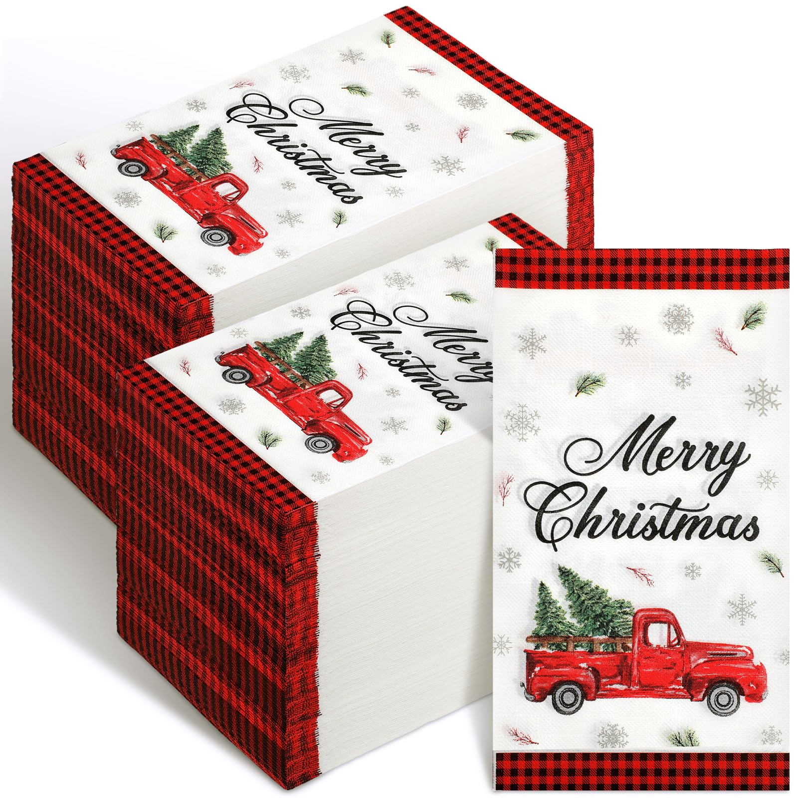 Geyoga 200 Pcs Guest Napkins 2 Ply Bathroom Paper Napkins Disposable Hand Towels for Christmas Xmas Thanksgiving Party Supplies Dinners Kitchen Decor(Christmas Truck)