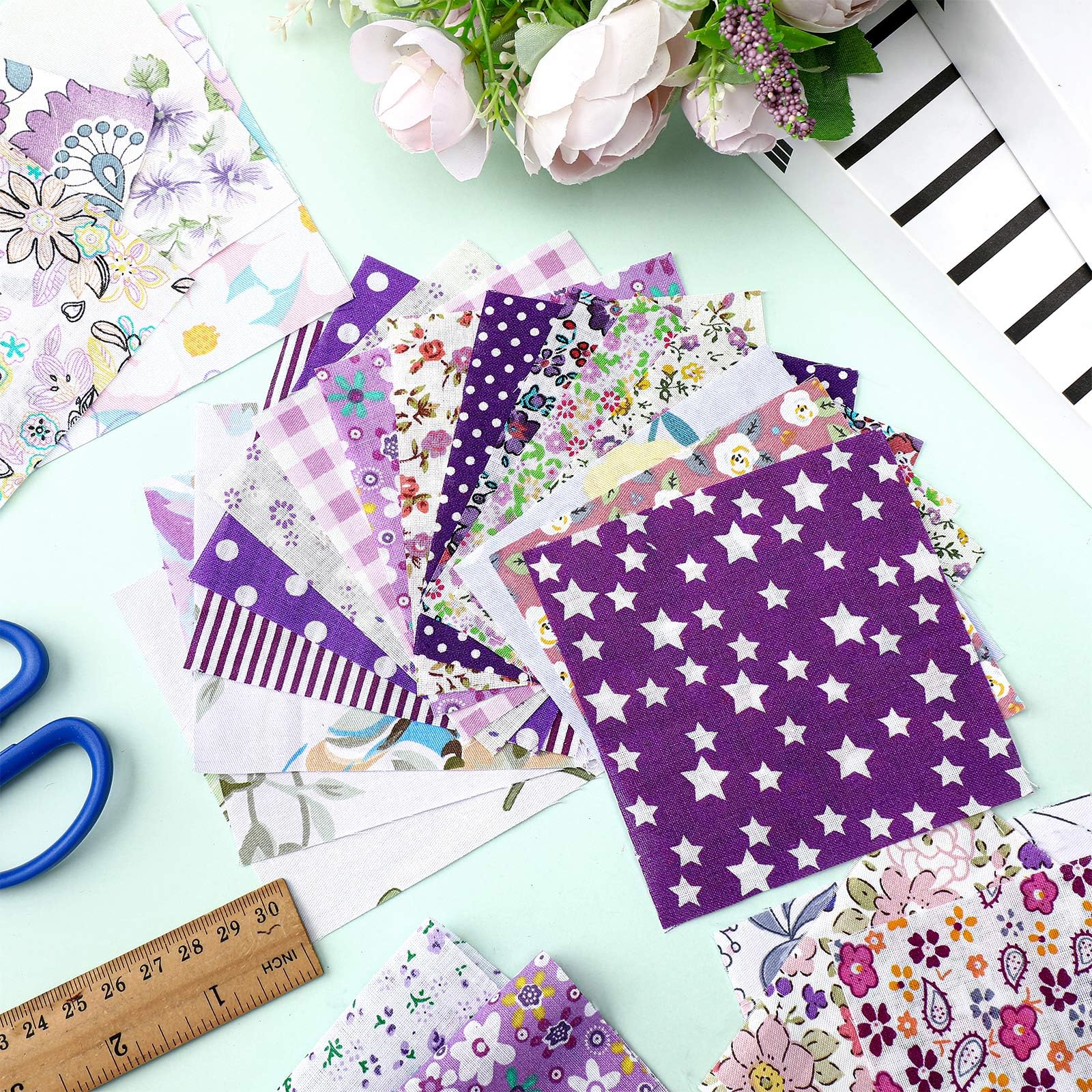 Ganeen 800Pcs 4 x 4 Inch Cotton Fabric Bundle Precut Fat Squares Patchwork Fabrics Cotton Printed Craft Fabric Fat Flower Fabric Quilting for DIY Craft Sewing Clothing Handmade Accessories (Exquisite)