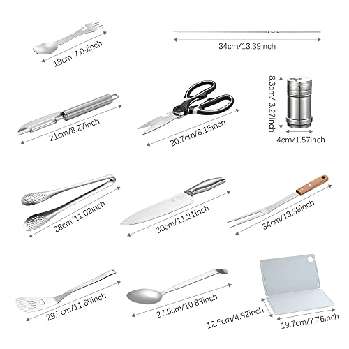 Portable Camping Kitchen Utensil Set, BBQ-21 PCS with Carrying Bag, Stainless Steel Outdoor Cooking and Grilling Utensil, Perfect for Travel, Picnics, RV, Camping