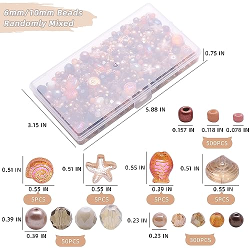 KINGSHINE 870pcs Craft Beads for Jewelry Making, Glass Beads for Bracelets Making Kit with Loose Spacer Beads, Including Fish/Shells/Starfish/Snails Beads, Gift for Her (Amber Color)