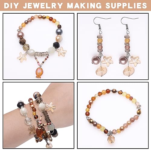 KINGSHINE 870pcs Craft Beads for Jewelry Making, Glass Beads for Bracelets Making Kit with Loose Spacer Beads, Including Fish/Shells/Starfish/Snails Beads, Gift for Her (Amber Color)