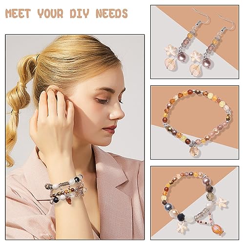 KINGSHINE 870pcs Craft Beads for Jewelry Making, Glass Beads for Bracelets Making Kit with Loose Spacer Beads, Including Fish/Shells/Starfish/Snails Beads, Gift for Her (Amber Color)