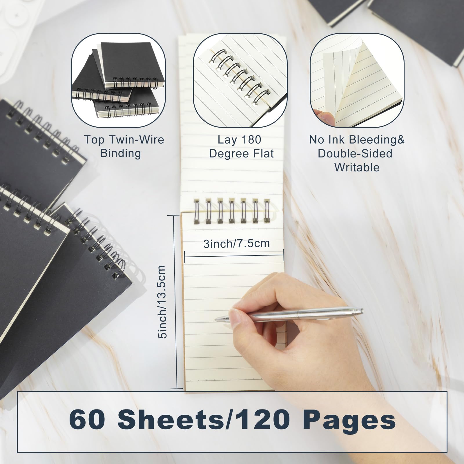 Tenceur 18 Pcs Mini Spiral Notebook 3" x 5" Top Bound Small Spiral Notepads Pocket Notebook Spiral Memo Pads 120 Pages Sketchbook College Ruled Journals for Kids Home Office School (Black)