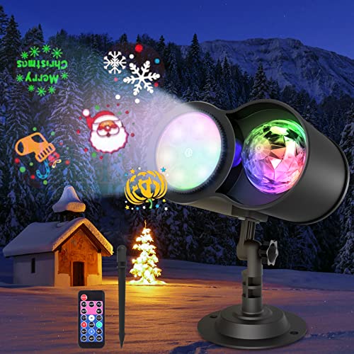 Christmas Halloween Projector Lights, Remote Control Timer 2-in-1 Ocean Wave Snowflake LED Projection Lamp Waterproof, Indoor Outdoor LED Projector Light for Holiday Party Garden Landscape Decorations