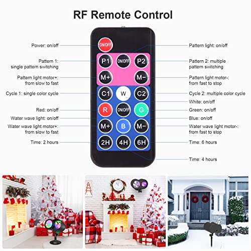 Christmas Halloween Projector Lights, Remote Control Timer 2-in-1 Ocean Wave Snowflake LED Projection Lamp Waterproof, Indoor Outdoor LED Projector Light for Holiday Party Garden Landscape Decorations