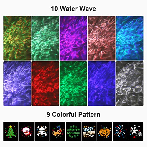 Christmas Halloween Projector Lights, Remote Control Timer 2-in-1 Ocean Wave Snowflake LED Projection Lamp Waterproof, Indoor Outdoor LED Projector Light for Holiday Party Garden Landscape Decorations