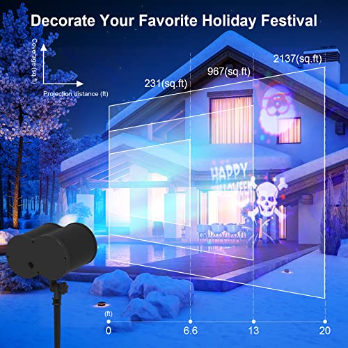 Christmas Halloween Projector Lights, Remote Control Timer 2-in-1 Ocean Wave Snowflake LED Projection Lamp Waterproof, Indoor Outdoor LED Projector Light for Holiday Party Garden Landscape Decorations