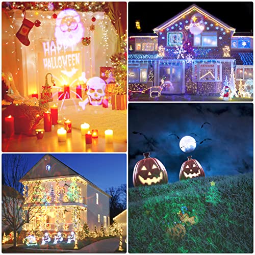 Christmas Halloween Projector Lights, Remote Control Timer 2-in-1 Ocean Wave Snowflake LED Projection Lamp Waterproof, Indoor Outdoor LED Projector Light for Holiday Party Garden Landscape Decorations