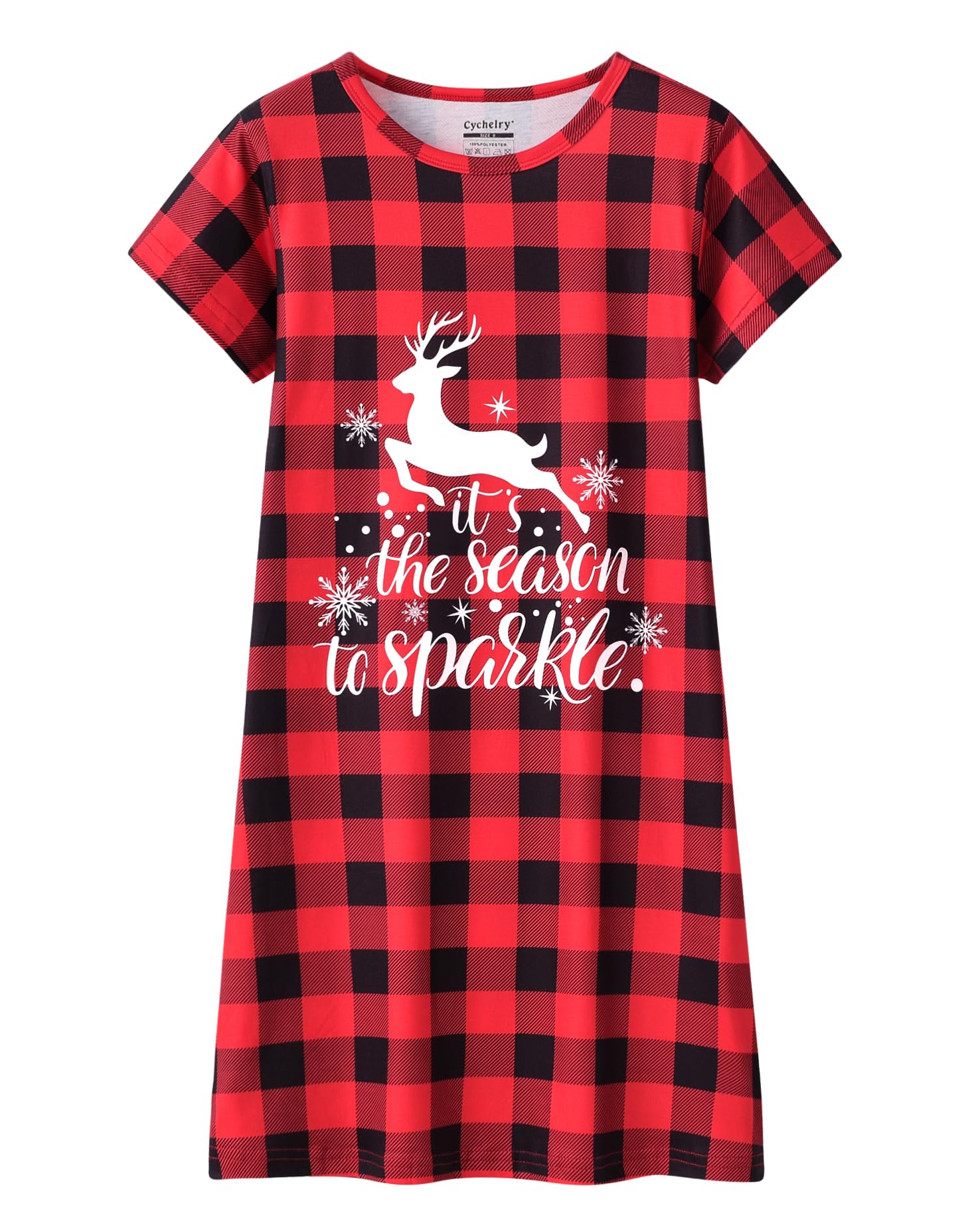 CYCHELRY Teen Girls Nightgowns-Loose Short Sleeve Sleepwear Cute Red Christmas Deer Nightdress Tween Pajamas Size 14