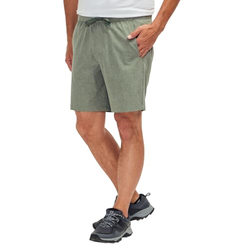 Eddie Bauer Men's Woven Tech Pull On Stretch Training Athletic Shorts, Quick Dry Lightweight Workout Running Shorts with Pockets - Duck Green XL