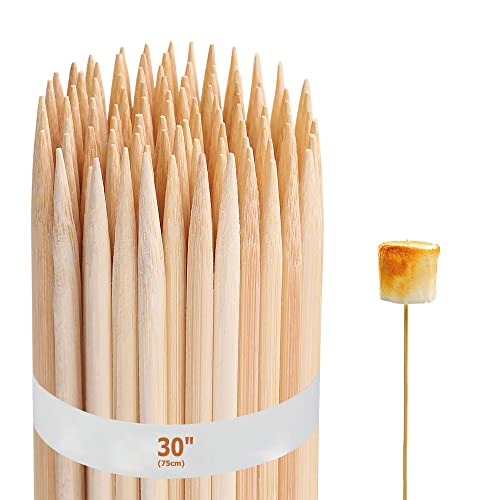 30 Inch / 75cm Extra Long Wood Skewers 50Pcs, Heavy Duty Bamboo Wooden Marshmallow Sticks for Fire Pits Roasting Campfire, Kids Safe Disposable Camping Skewer for Smores Grilling Kebab BBQ Barbecue