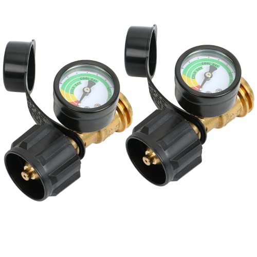 ATKKE Propane Tank Gauge Level Indicator Connector Leak Detector with QCC/Type 1 Connection (2 Pack), Gas Grill Indicator Pressure Meter Gauge for 5-40lb Propane Tanks for BBQ, RV Camper