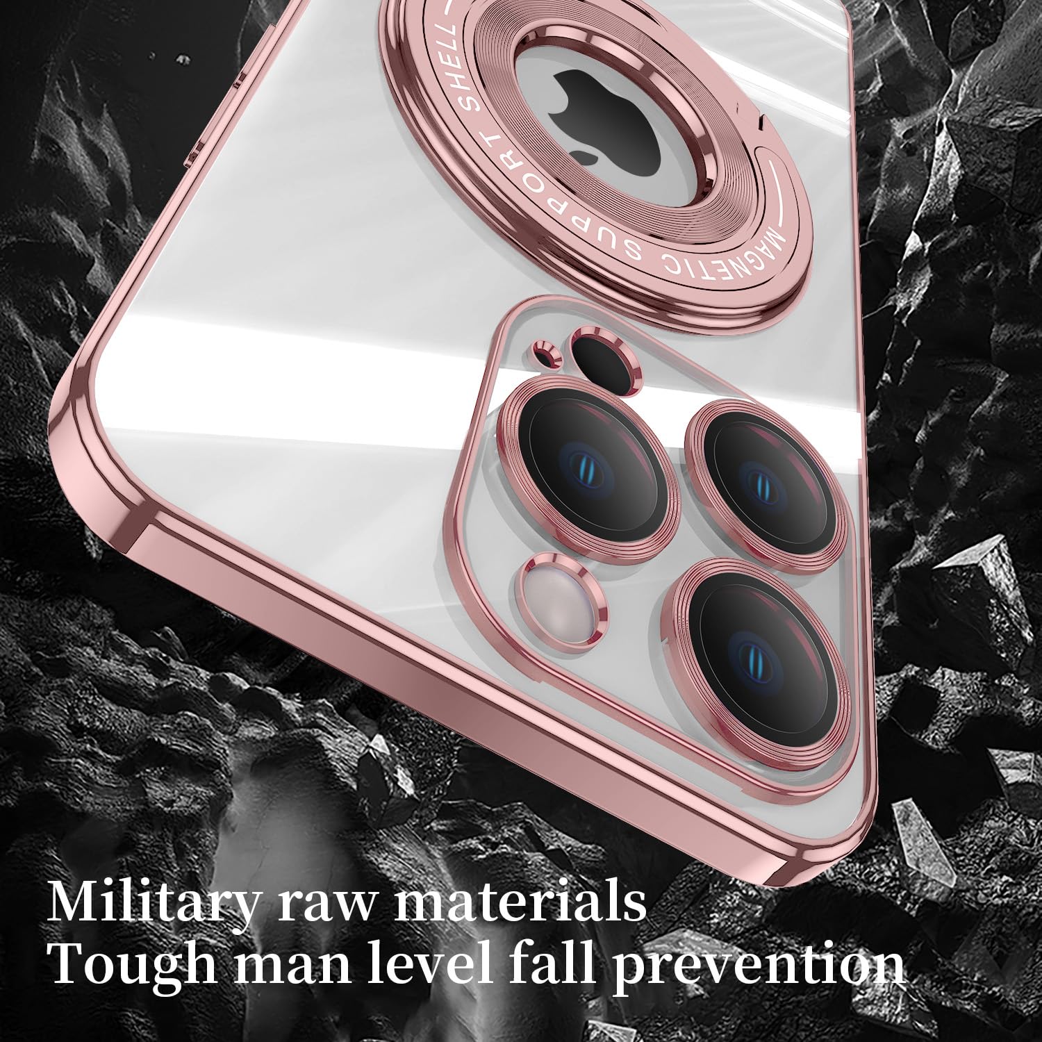 QLTYPRI Magnetic Clear Case for iPhone 13 Pro Max Case Compatible with MagSafe, Invisible Ring Holder Stand, Camera Lens Full Protection, Shockproof Phone Case Cover for iPhone 13 Pro Max – Rose Gold