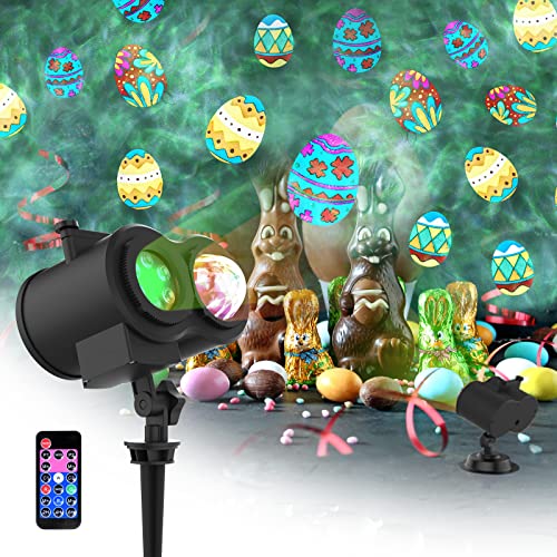 Easter Decorations, HD Effect Easter Day Decorations for Home with Remote Control, 3D Ocean Wave & Patterns, 2 in 1 Indoor & Outdoor Light Projector for Easter Birthday Party Decorations
