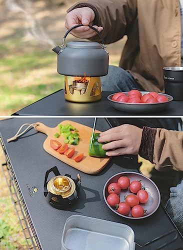 UVIKTE Mini Alcohol Stove Brass Spirit Burner with Aluminium Stand, Ultralight Portable Backpacking Stove for Camping Hiking Picnic Survival GREY