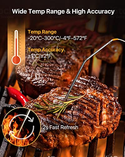 NEXMEE Bluetooth Grill Thermometer, Digital Wireless BBQ Meat Thermometer, Grill Thermometer with 2 Probes, Roast Thermometer with Magnet for Kitchen, Oven, Grill, Steak