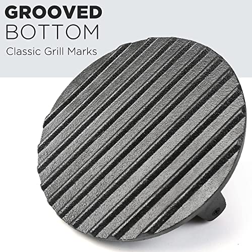LotFancy Cast Iron Grill Press, 7 Inch, Smash Burger Press for Griddle, Round Bacon Meat Smasher, Wood Handle