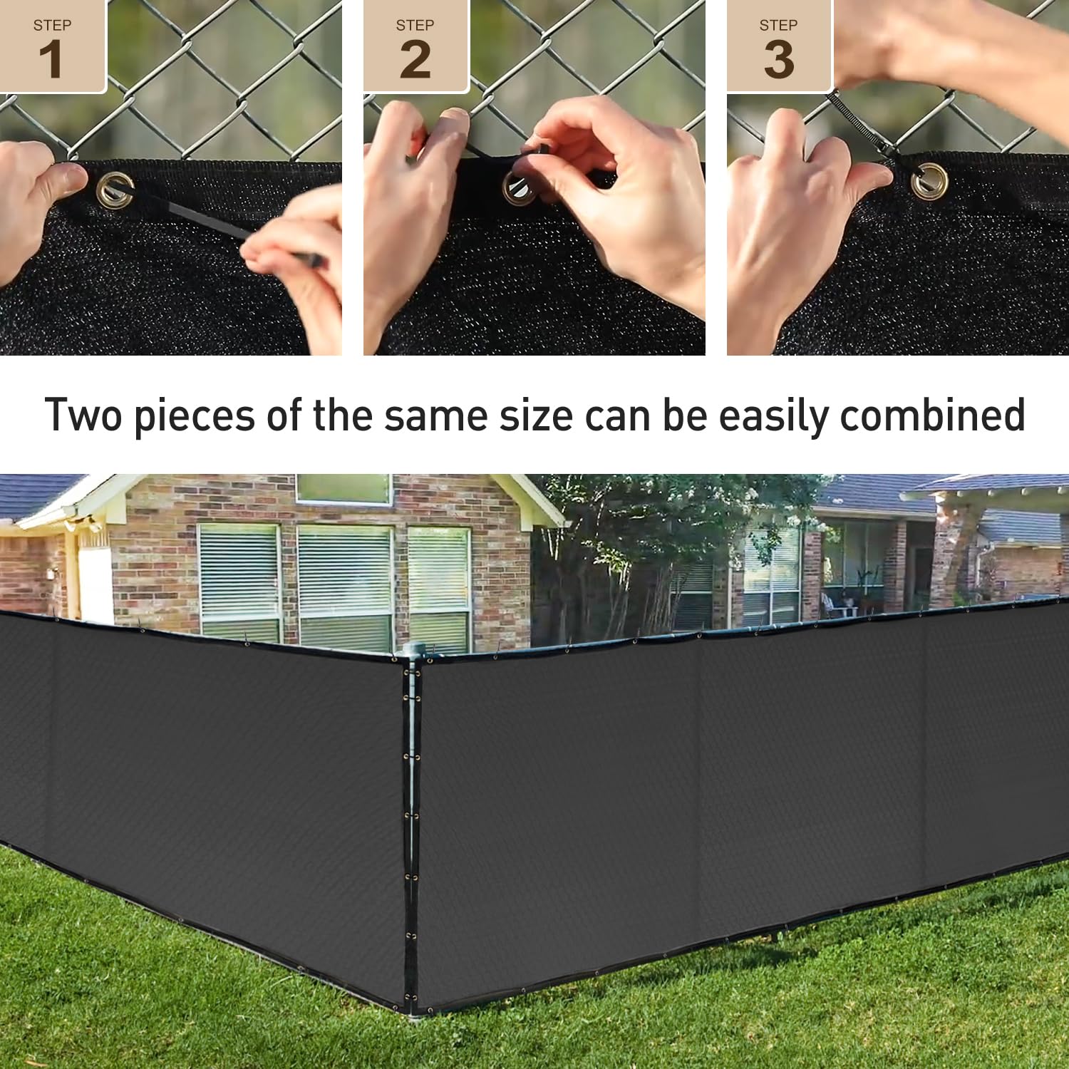 Sunocity Privacy Screen Fence, 3ft x 10ft Heavy Duty 90% Blockage 170 GSM Fencing Mesh Net Cover for Backyard Garden Yard Outdoor Wall 40 Cable Zip Ties Included Grey
