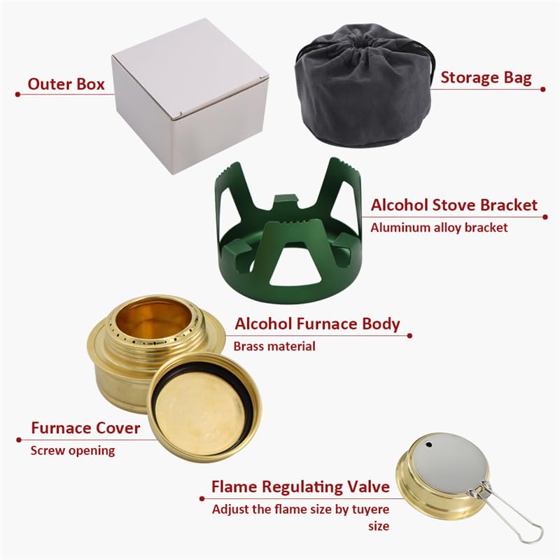 UVIKTE Mini Alcohol Stove Brass Spirit Burner with Aluminium Stand, Ultralight Portable Backpacking Stove for Camping Hiking Picnic Survival GREY