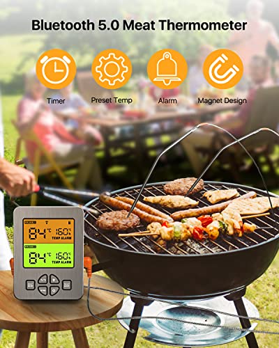 NEXMEE Bluetooth Grill Thermometer, Digital Wireless BBQ Meat Thermometer, Grill Thermometer with 2 Probes, Roast Thermometer with Magnet for Kitchen, Oven, Grill, Steak