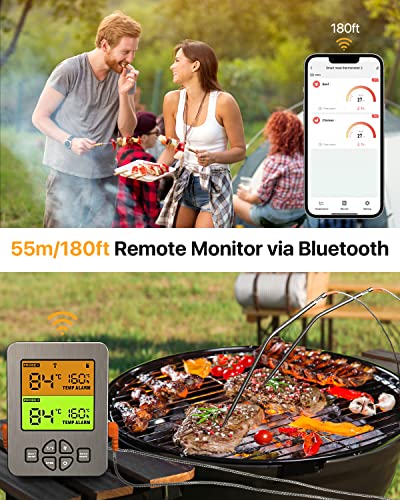 NEXMEE Bluetooth Grill Thermometer, Digital Wireless BBQ Meat Thermometer, Grill Thermometer with 2 Probes, Roast Thermometer with Magnet for Kitchen, Oven, Grill, Steak