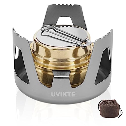 UVIKTE Mini Alcohol Stove Brass Spirit Burner with Aluminium Stand, Ultralight Portable Backpacking Stove for Camping Hiking Picnic Survival GREY