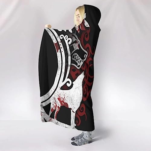 Viking 3D Printed Hooded Blanket Keep Warm And Soft Fenrir Wolf Viking Dragon Unisex Winter Wearable Hooded Blanket Double Thick Plush Wool Blanket Cape (Color : Blanket, Size : 50x60in/130x150cm)