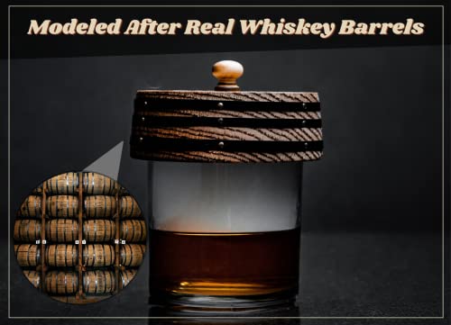 Whiskey Barrel Design Cocktail Smoker Kit with Torch and 4 Flavored Wood Chips (Oak, Hickory, Mesquite, and Cherry) - Old Fashioned Cocktail Kit/Bourbon Smoker Kit; Whiskey Smoker, Bourbon Gifts for Men (No Butane)