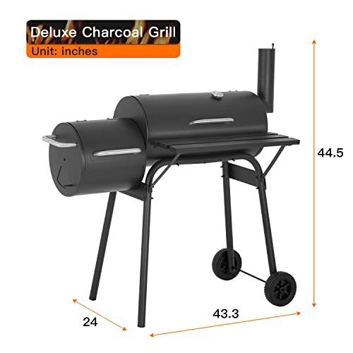 43ββ Charcoal Grills Outdoor BBQ Grill Camping Grill American Braised Roast Portable Grill Offset Smoker for 6-10 People Patio Backyard Camping Picnic BBQ