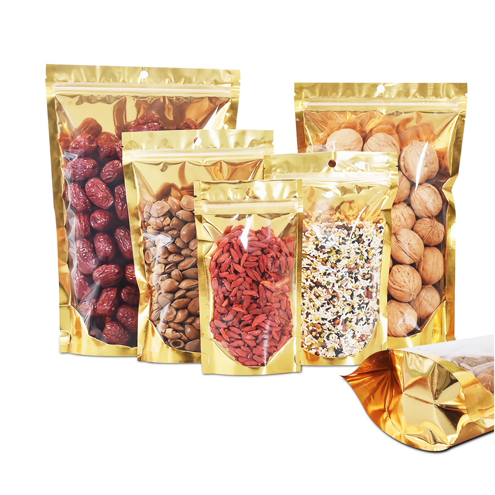 100 Pack Smell Proof Bags with Clear Front Window, 4 x 6 Inches Resealable Stand Up Food Storage Bags Packaging Foil Mylar Pouches for Small Business, Foods, Party Favors (Gold (4x6+2.4 inch)
