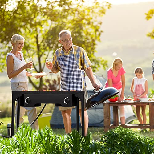 Outvita 2 Burner Propane Gas Stove for Outdoor Cooking, 150,000 BTU Camping Cooker with Removable Legs, Temperature Control Knobs for Backyard Cooking, BBQ, Baking and Frying