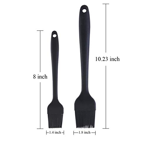 Silicone Basting Brush,2 Packs Heat Resistant Cooking Brush,Black Long Handle Pastry Brush for Grilling, Baking, BBQ