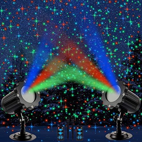 2 Pcs Christmas Projector Lights 3 Color Xmas LED Projector RGB Motion Christmas Garden Projection Lights Waterproof Christmas Starry Spotlight Outdoor Stars Show for Xmas Holiday Party Decorations