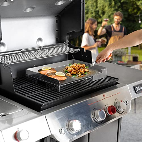 Stanbroil Universal Stainless Steel Grill Griddle with Even Heat Cross Bracing for BBQ Charcoal/Gas Grills, Camping, Tailgating, and Parties 23β x 16β
