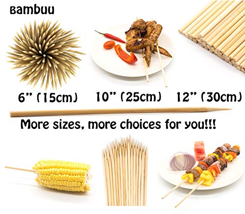 BAMBUU | Bamboo Skewers 12Inch | (More Sizes: 6”/10”/12”) | Thick Sturdy Φ=0.16inch (4mm)-100pcs | Natural Bamboo Sticks | Wooden Skewers