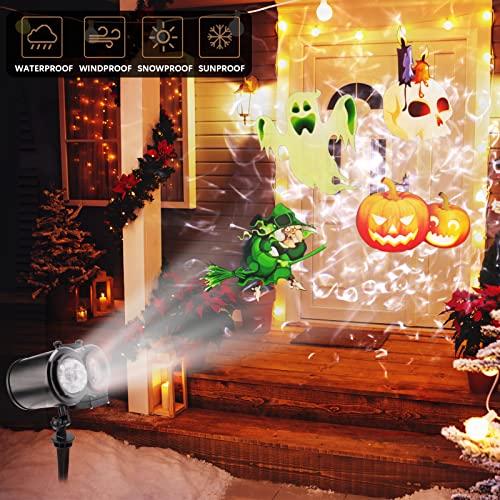 Christmas Halloween Projector Lights, Remote Control 2-in-1 Ocean Water Wave & Rotating Gobos 16 Slides, IP44 Waterproof Indoor Outdoor Lights for Holiday Party Garden Landscape Decorations Puloux