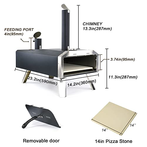 BNDHKR Outdoor Wood Fired Pizza Oven,Portable Stainless Steel Wood Pellet Pizza Oven,Backyard Pizza Grill with 12 Inch Pizza Stone