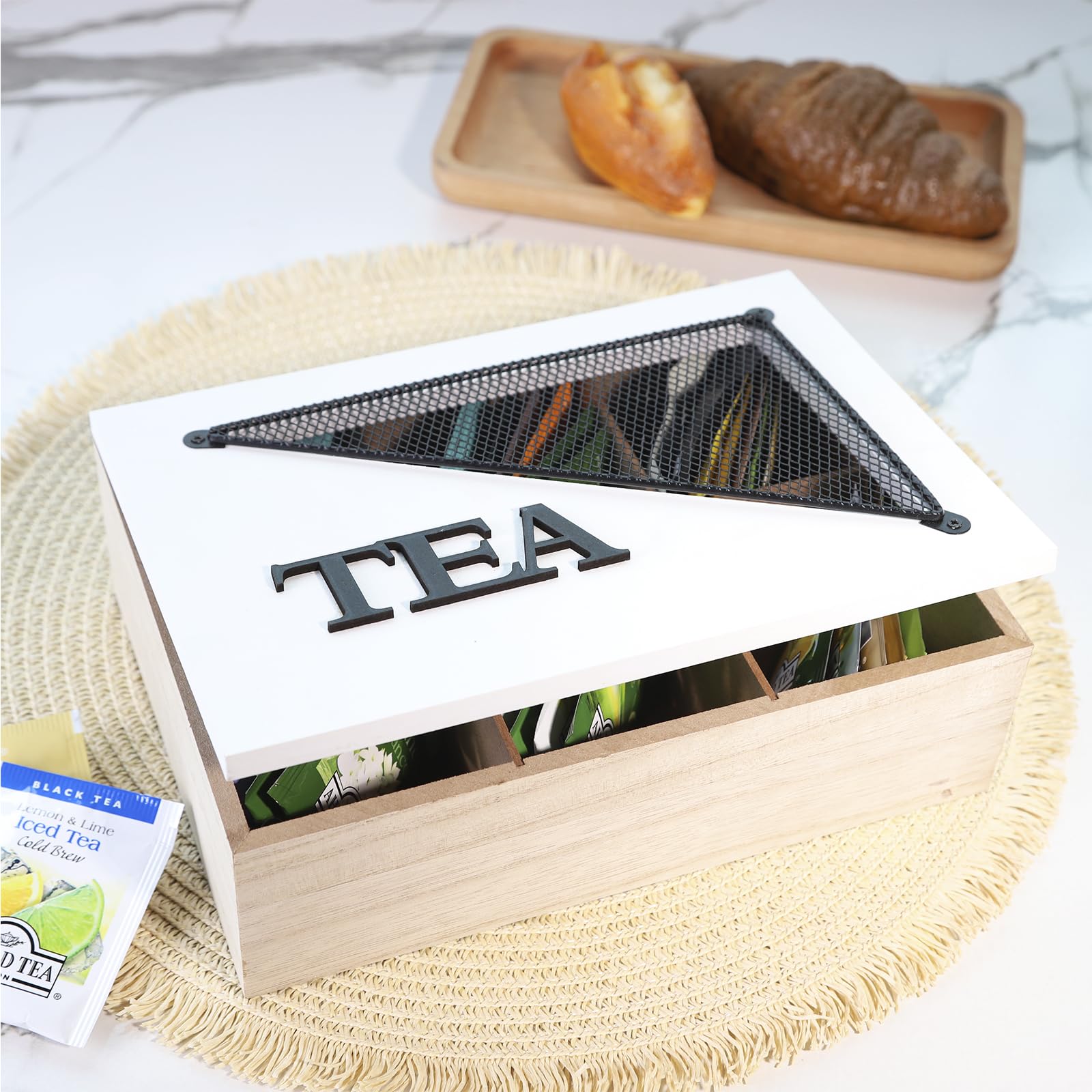 Wooden Tea Bag Organizer,Tea Organizer for Tea Bags,6 Compartments Tea Box Organizer,Tea Bag Holder Organizer,Tea Storage Box for Office Kitchen Cabinet