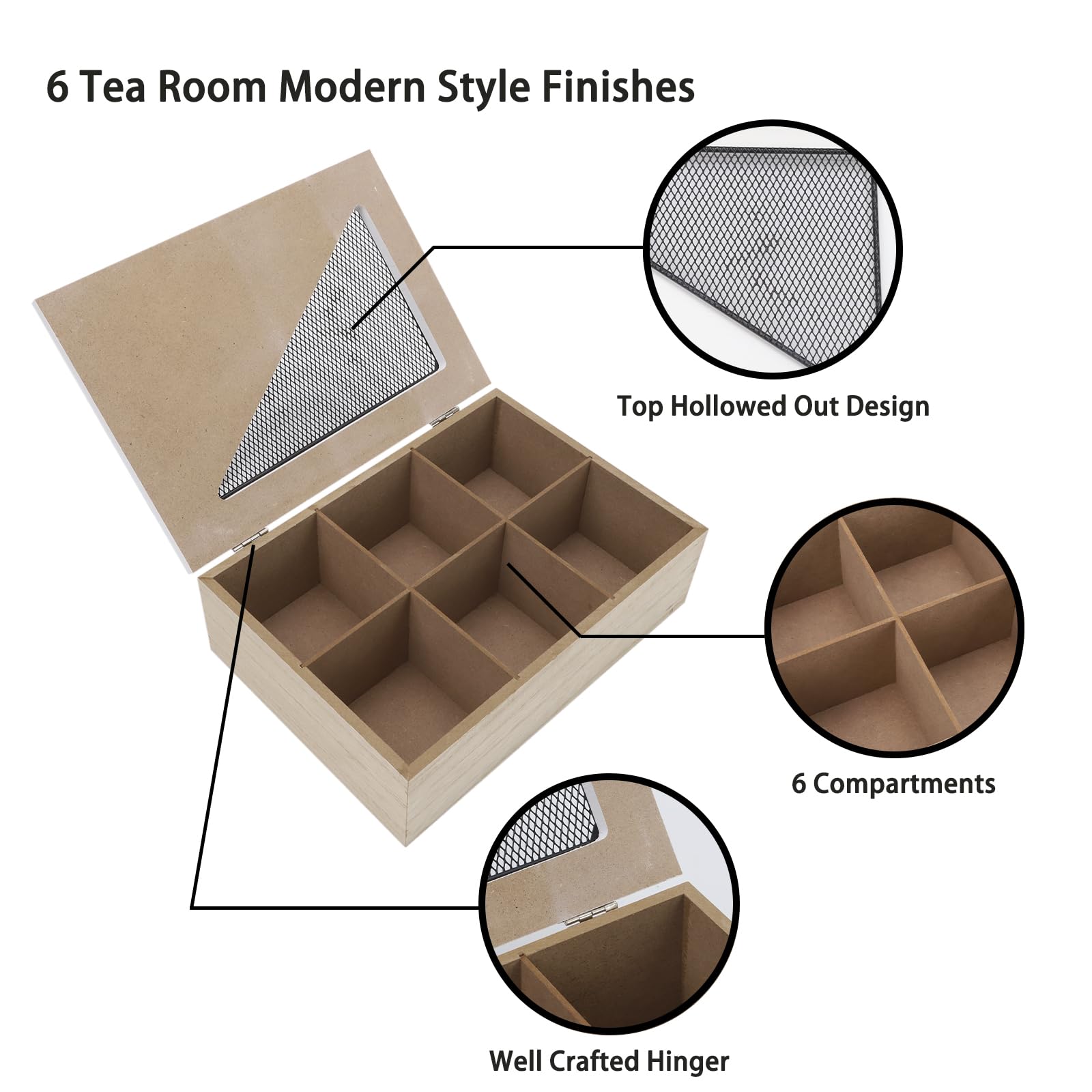 Wooden Tea Bag Organizer,Tea Organizer for Tea Bags,6 Compartments Tea Box Organizer,Tea Bag Holder Organizer,Tea Storage Box for Office Kitchen Cabinet