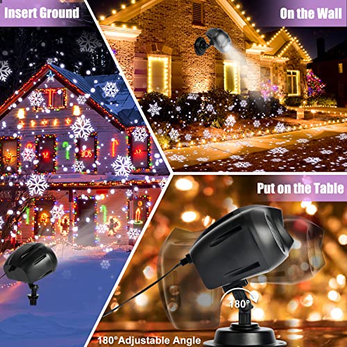 Snow Projector Lights, Xmas Snowflake Night Projection Lamp, IP65 Waterproof Outdoor LED Snow Spotlight with Remote Control for Halloween Holiday Party Home Decoration Garden Light Projector