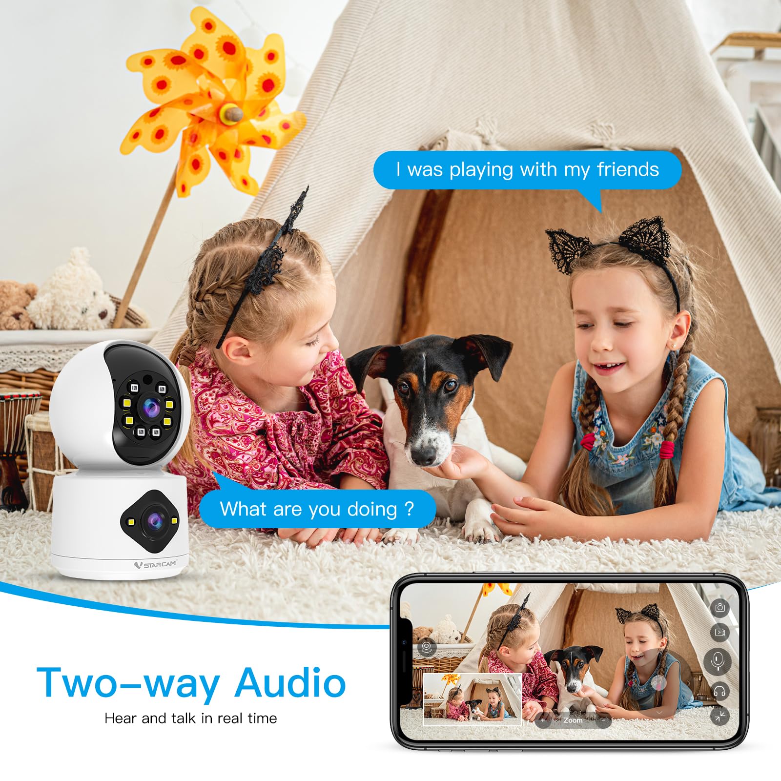 VSTARCAM Dual Lens Indoor Security Camera,5MP Pan Tilt Zoom WiFi Camera,Camera for Baby/Pet/Home with Color Night Vision,2-Way Audio,Human Auto Tracking,Indoor Camera Wireless with Phone App