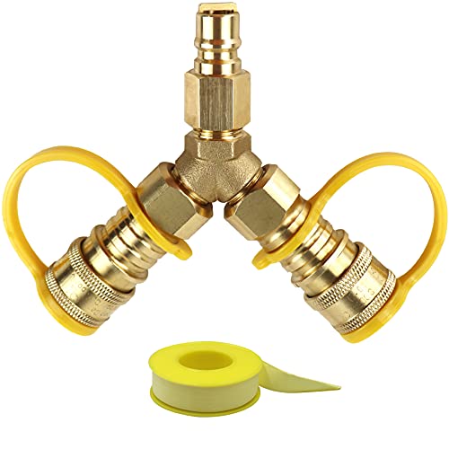 Hosile /8" Y-Splitter Separator Quick Connect/Disconnect Adapter for Low Pressure Natural Gas or Propane Systems,Suitable for Natural Gas Grills,RV,Courtyard Fire Pits.…