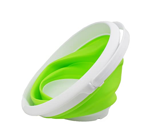 SAMMART Collapsible Plastic Bucket - Foldable Tub - Portable Fishing Water Pail - Space Saving Outdoor Waterpot (White/Grass Green, 8.5L Round)