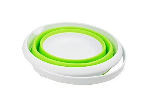 SAMMART Collapsible Plastic Bucket - Foldable Tub - Portable Fishing Water Pail - Space Saving Outdoor Waterpot (White/Grass Green, 8.5L Round)