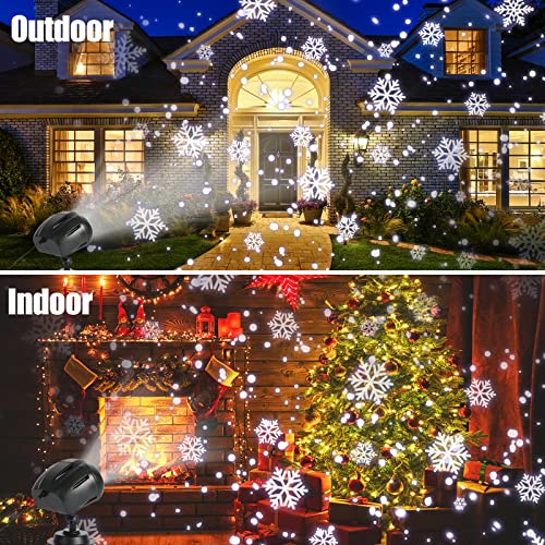 Snow Projector Lights, Xmas Snowflake Night Projection Lamp, IP65 Waterproof Outdoor LED Snow Spotlight with Remote Control for Halloween Holiday Party Home Decoration Garden Light Projector