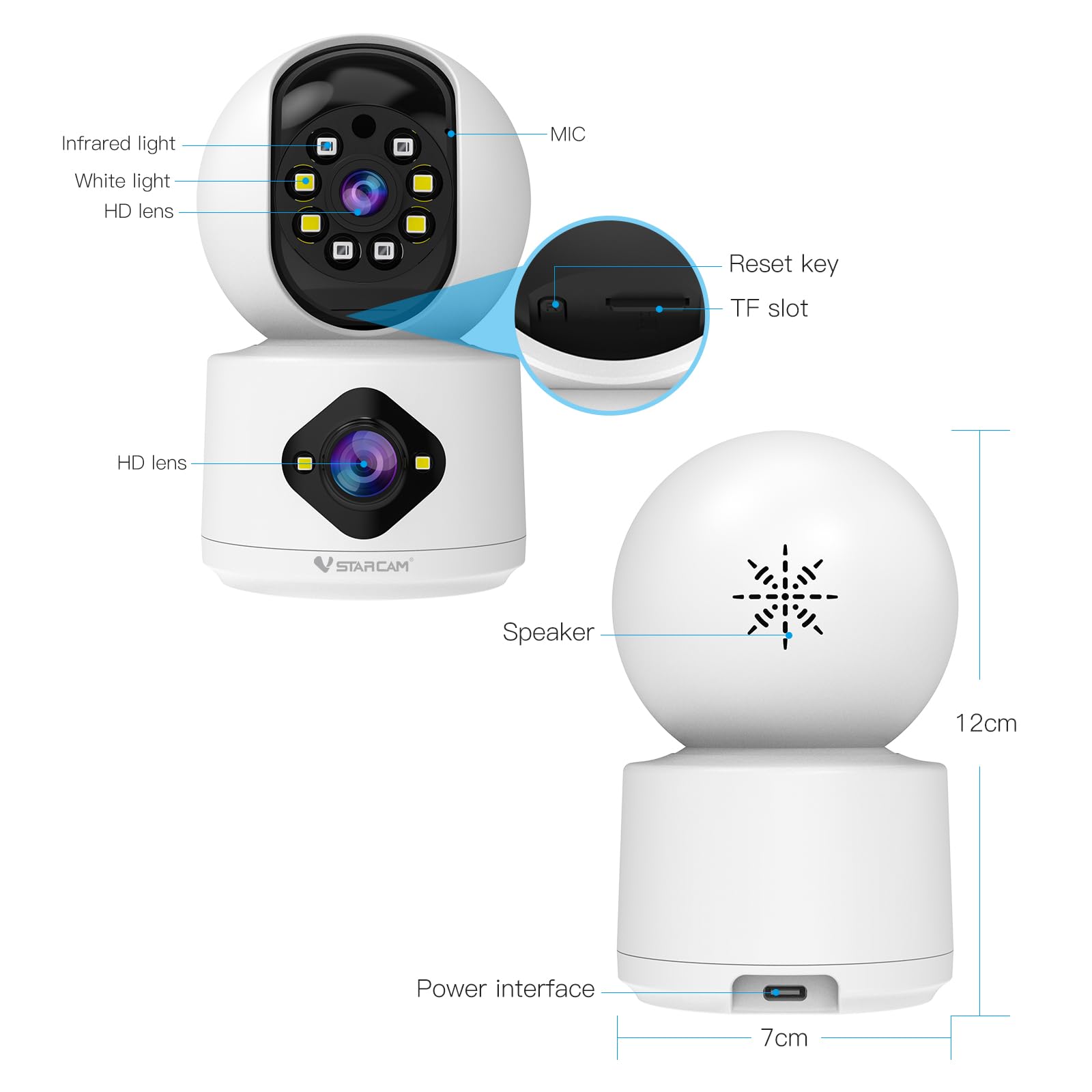 VSTARCAM Dual Lens Indoor Security Camera,5MP Pan Tilt Zoom WiFi Camera,Camera for Baby/Pet/Home with Color Night Vision,2-Way Audio,Human Auto Tracking,Indoor Camera Wireless with Phone App