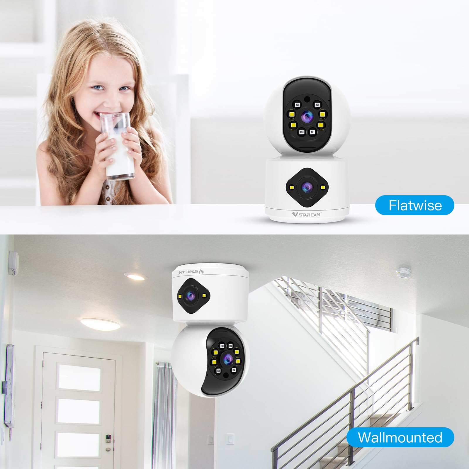 VSTARCAM Dual Lens Indoor Security Camera,5MP Pan Tilt Zoom WiFi Camera,Camera for Baby/Pet/Home with Color Night Vision,2-Way Audio,Human Auto Tracking,Indoor Camera Wireless with Phone App