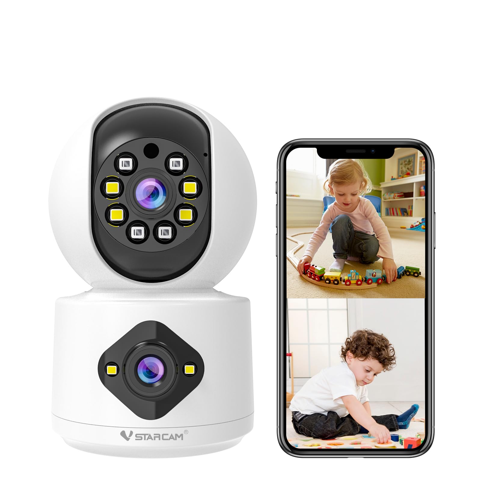 VSTARCAM Dual Lens Indoor Security Camera,5MP Pan Tilt Zoom WiFi Camera,Camera for Baby/Pet/Home with Color Night Vision,2-Way Audio,Human Auto Tracking,Indoor Camera Wireless with Phone App